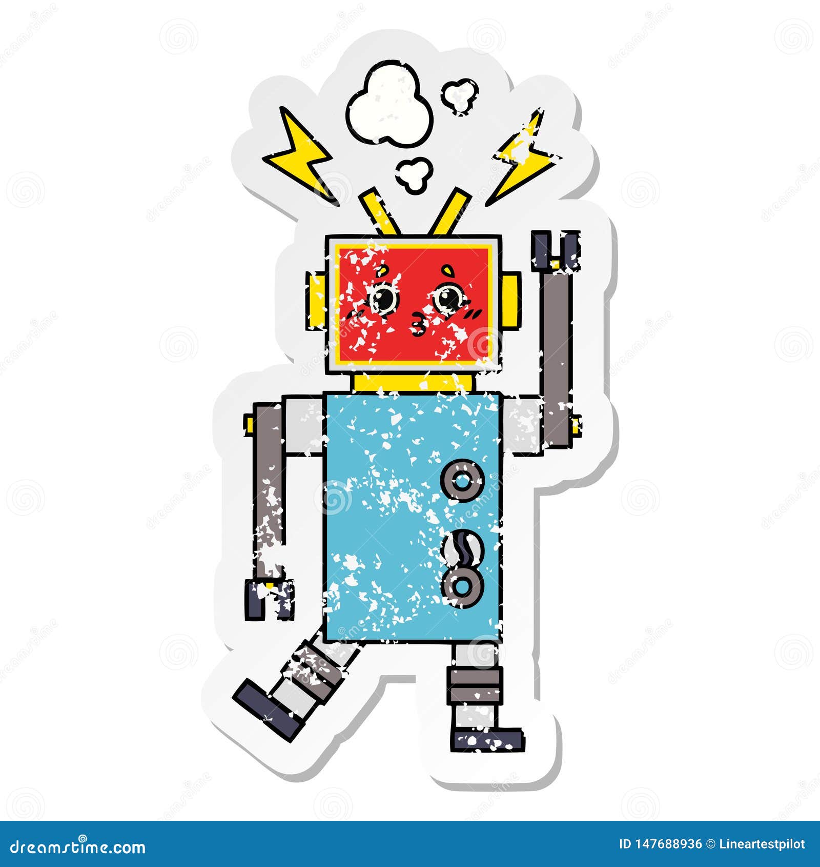 Distressed Sticker of a Cute Cartoon Robot Malfunction Stock Vector ...