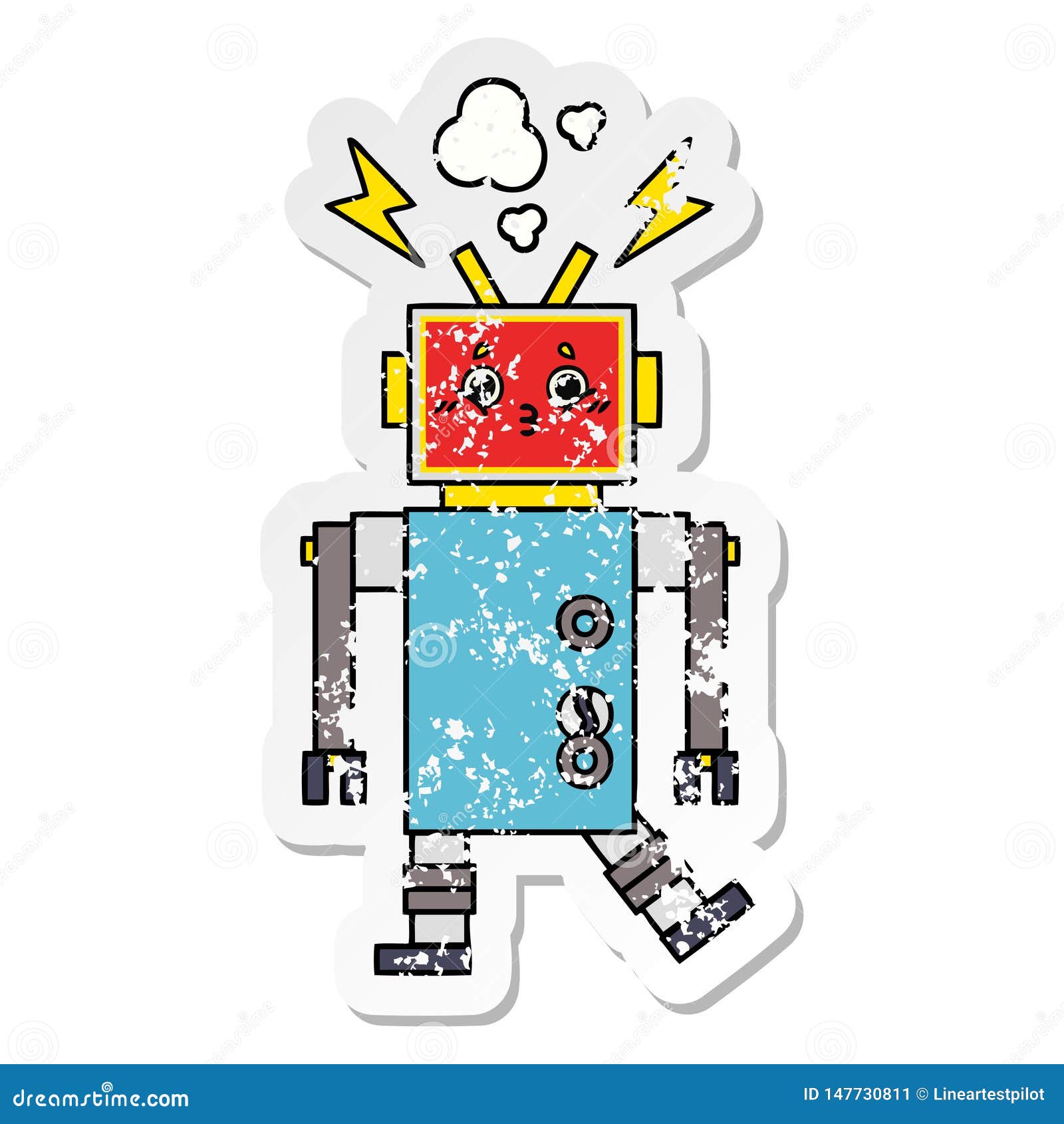 Distressed Sticker of a Cute Cartoon Robot Malfunction Stock Vector ...