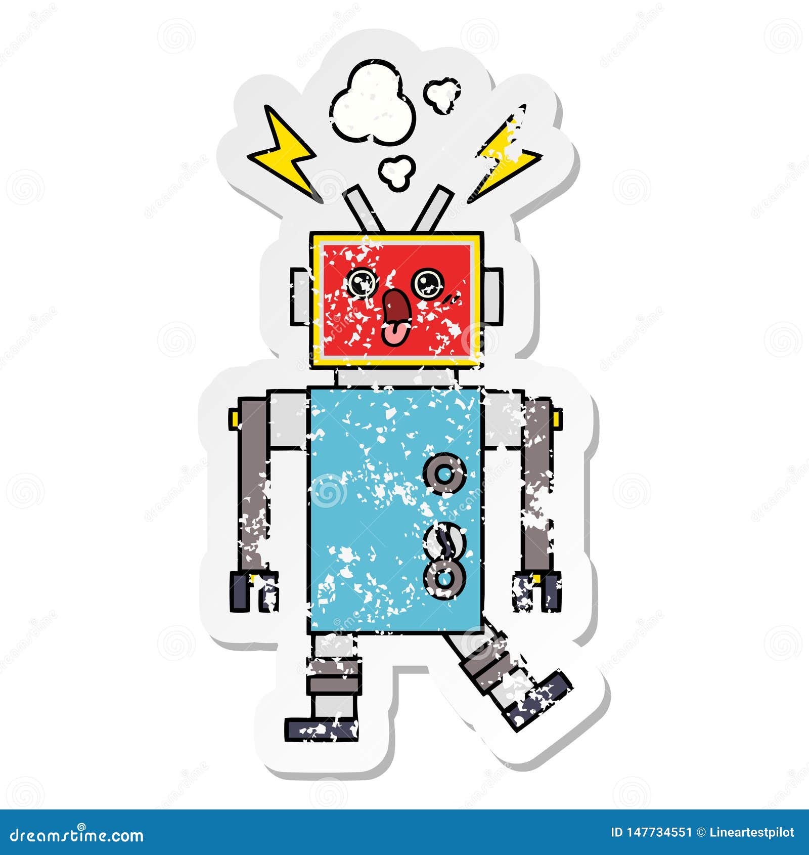 Distressed Sticker of a Cute Cartoon Robot Malfunction Stock Vector ...