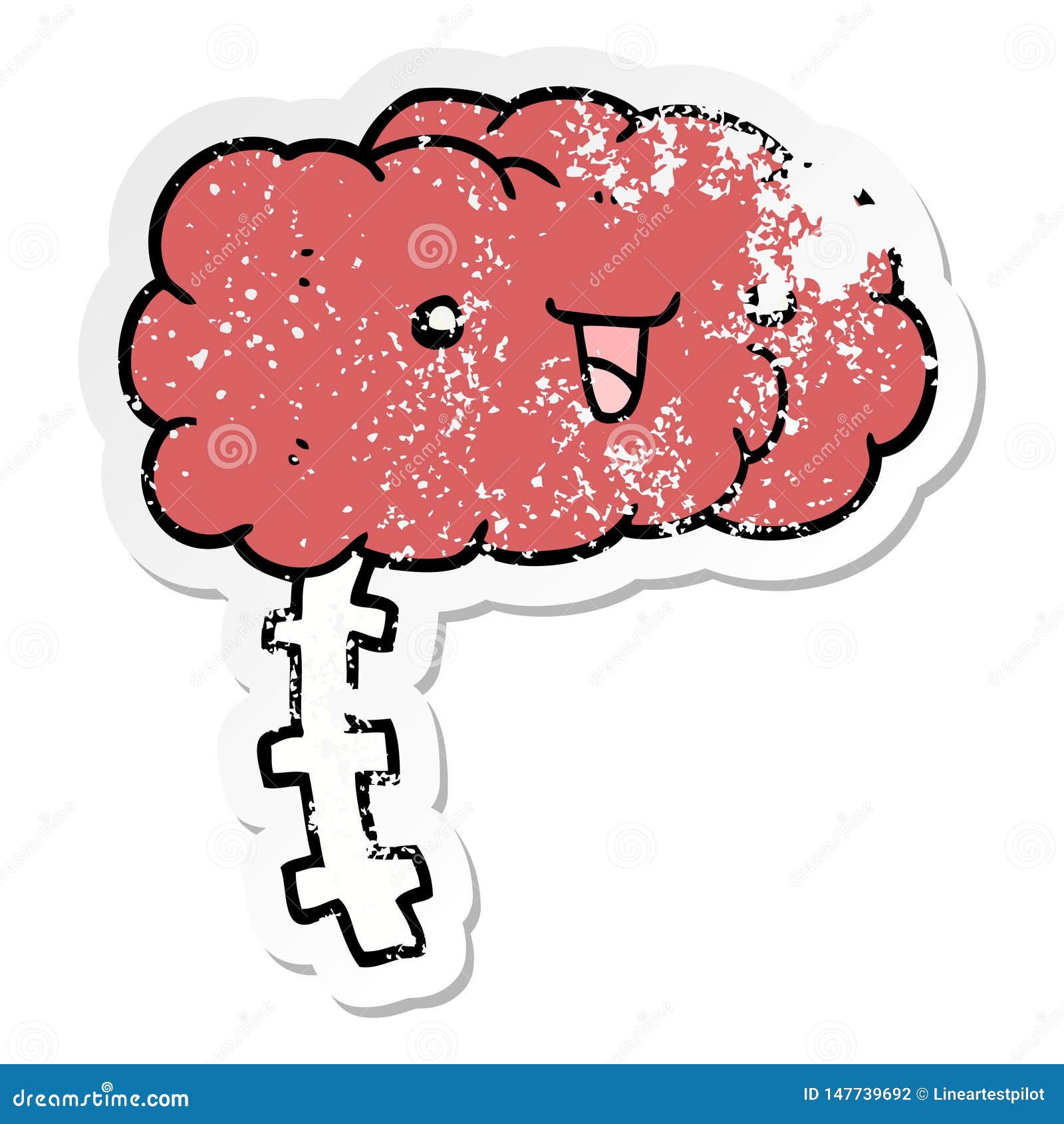 Distressed Sticker of a Happy Cartoon Brain Stock Vector - Illustration ...