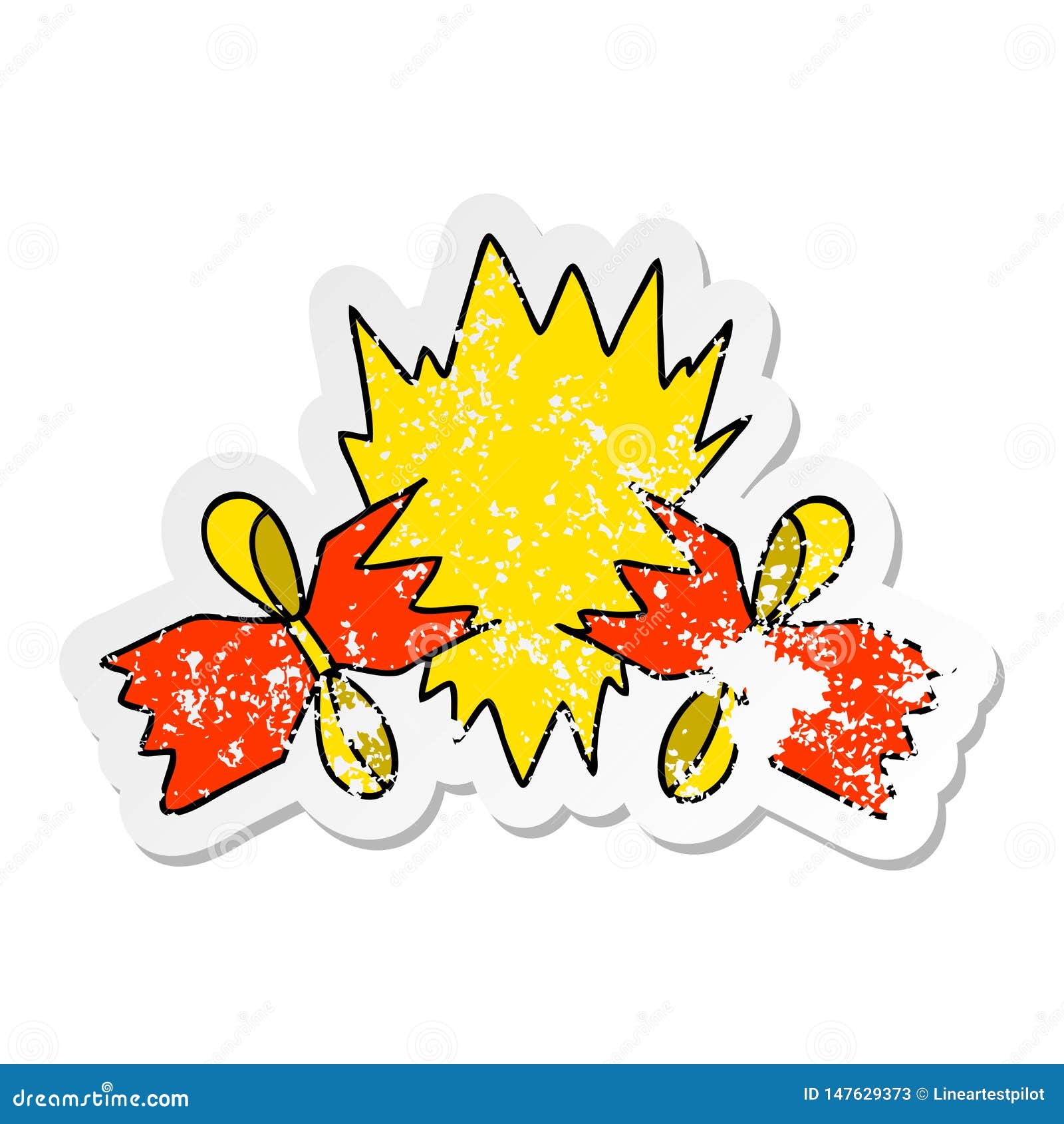 Distressed Sticker of a Quirky Hand Drawn Cartoon Pulled Cracker Stock ...