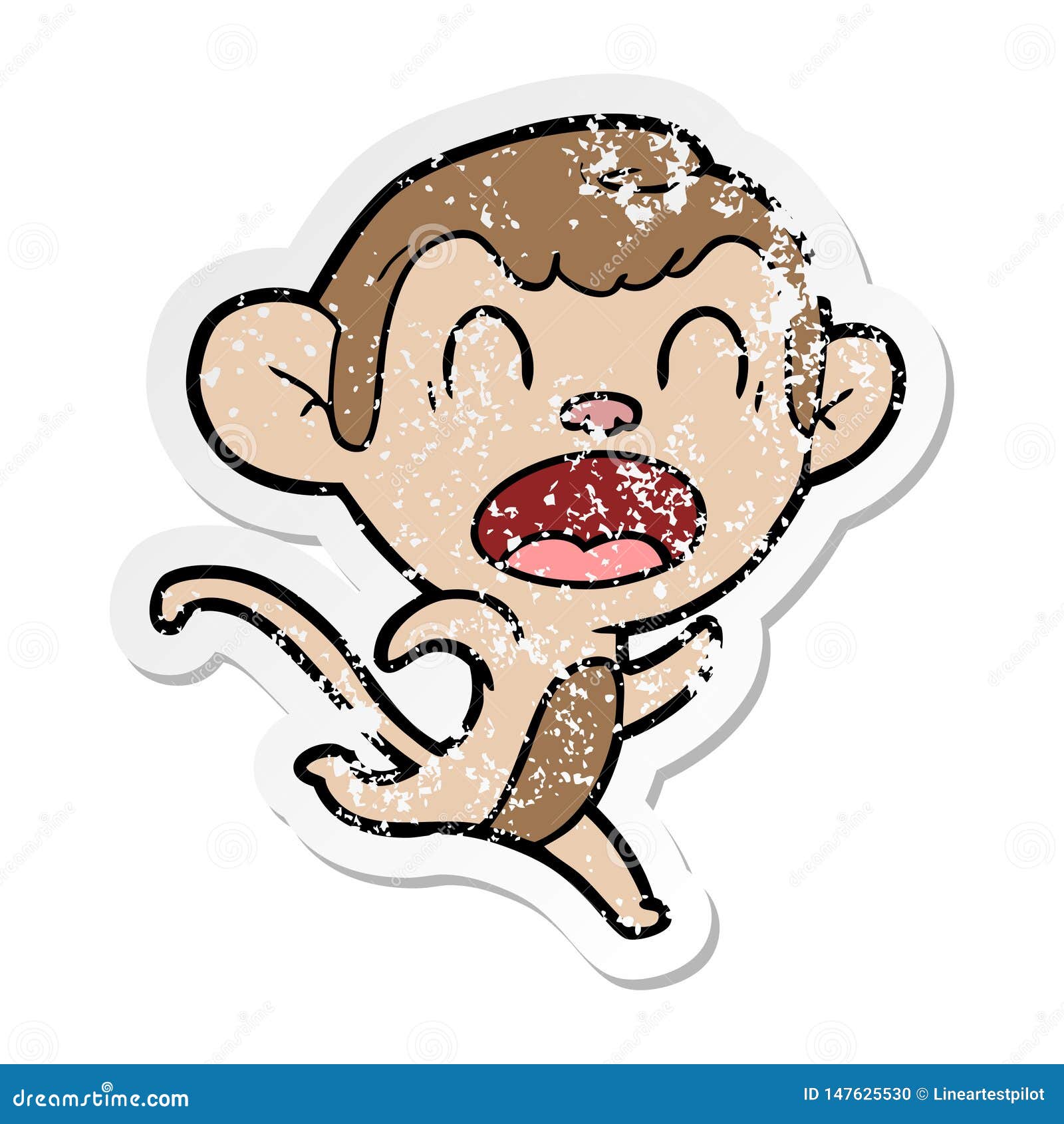 Distressed Sticker of a Shouting Cartoon Monkey Running Stock Vector ...