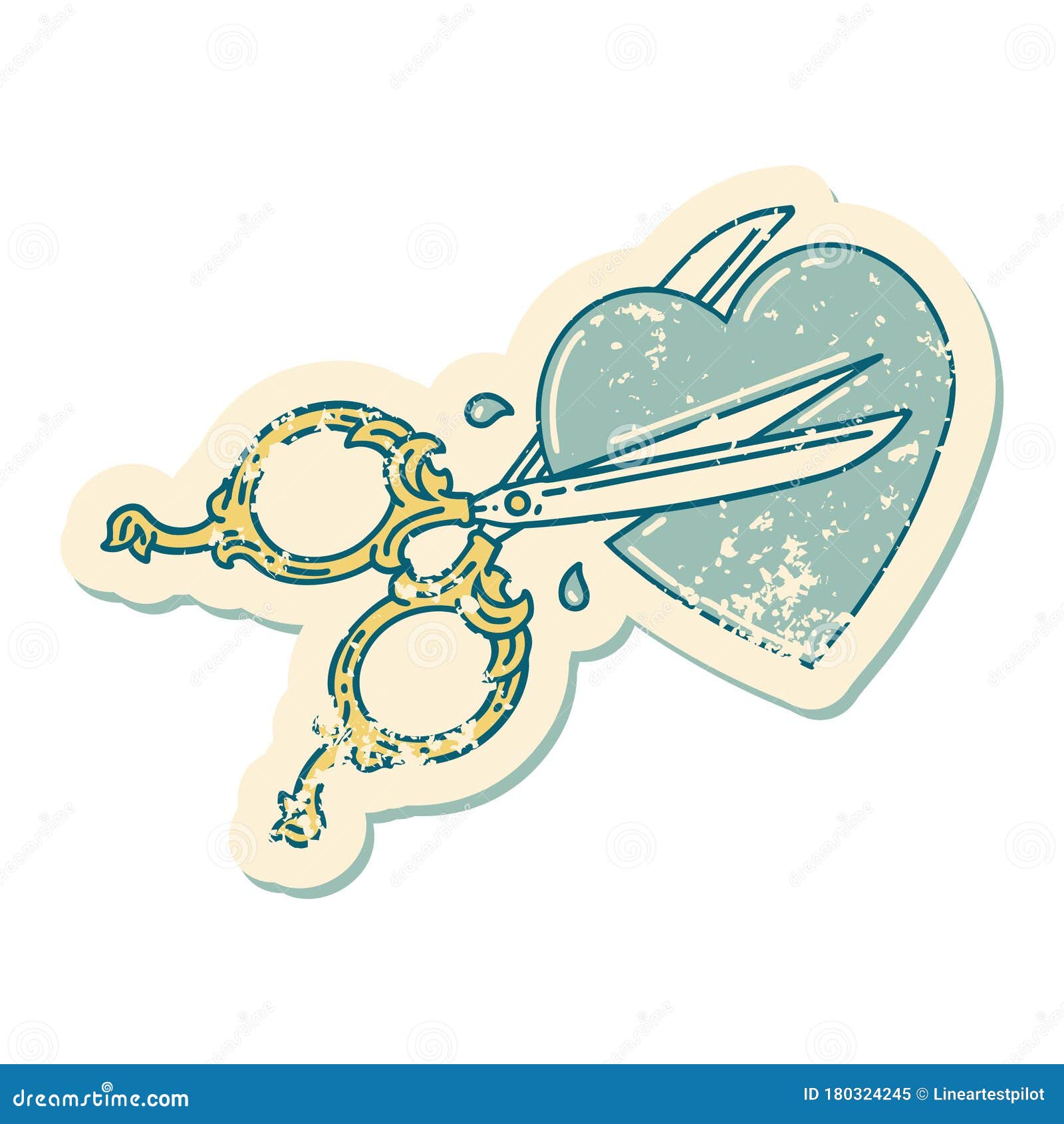 Distressed Sticker Tattoo Style Icon of Scissors Cutting a Heart Stock ...