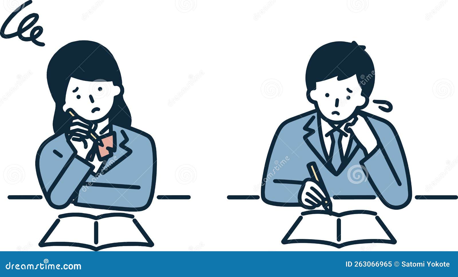Distressed Student, Negative, Male and Female, Simple Illustration Set ...
