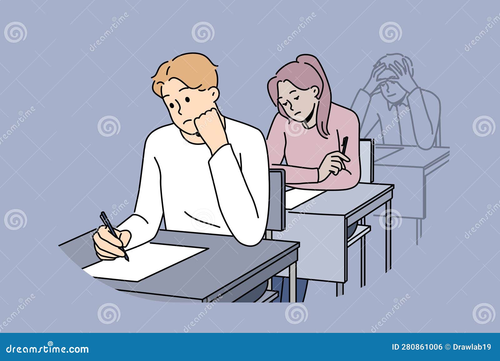 Distressed Students Write On Exam In School Vector Illustration ...