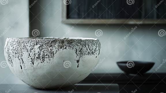 Distressed White Ceramic Bowl on Dark Surface Stock Illustration ...