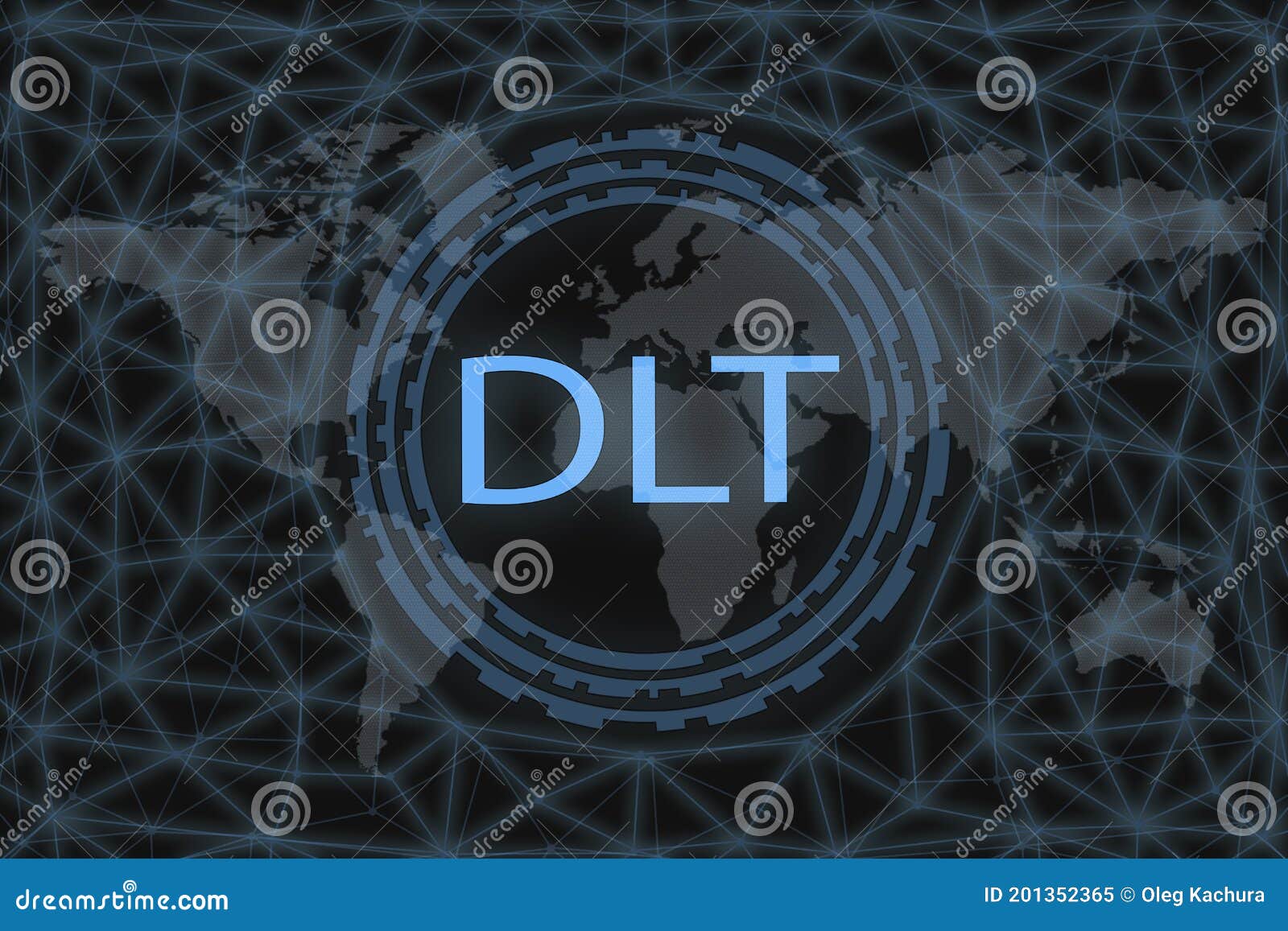 Distributed Ledger Technology DLT Inscription on a Dark Background and ...