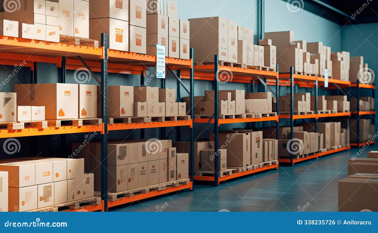 Distribution Center with Box Packaging on Shelves Stock Photo - Image ...