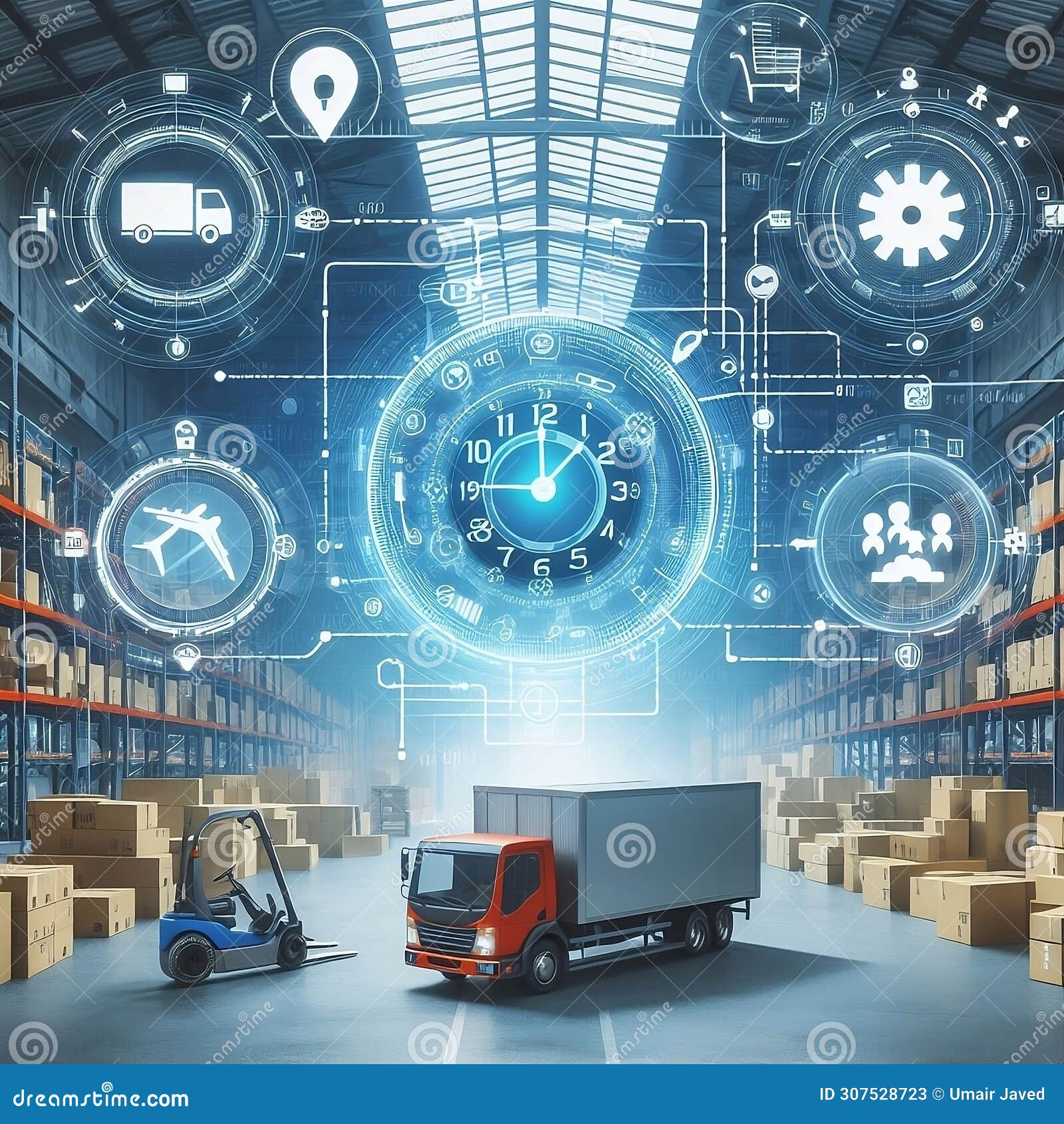 Distribution Center and Logistics Technology Concept with Infographics ...