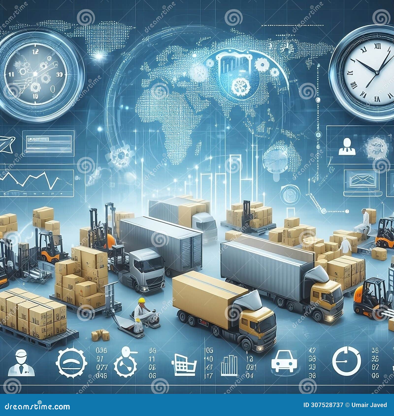 Distribution Center and Logistics Technology Concept with Infographics ...