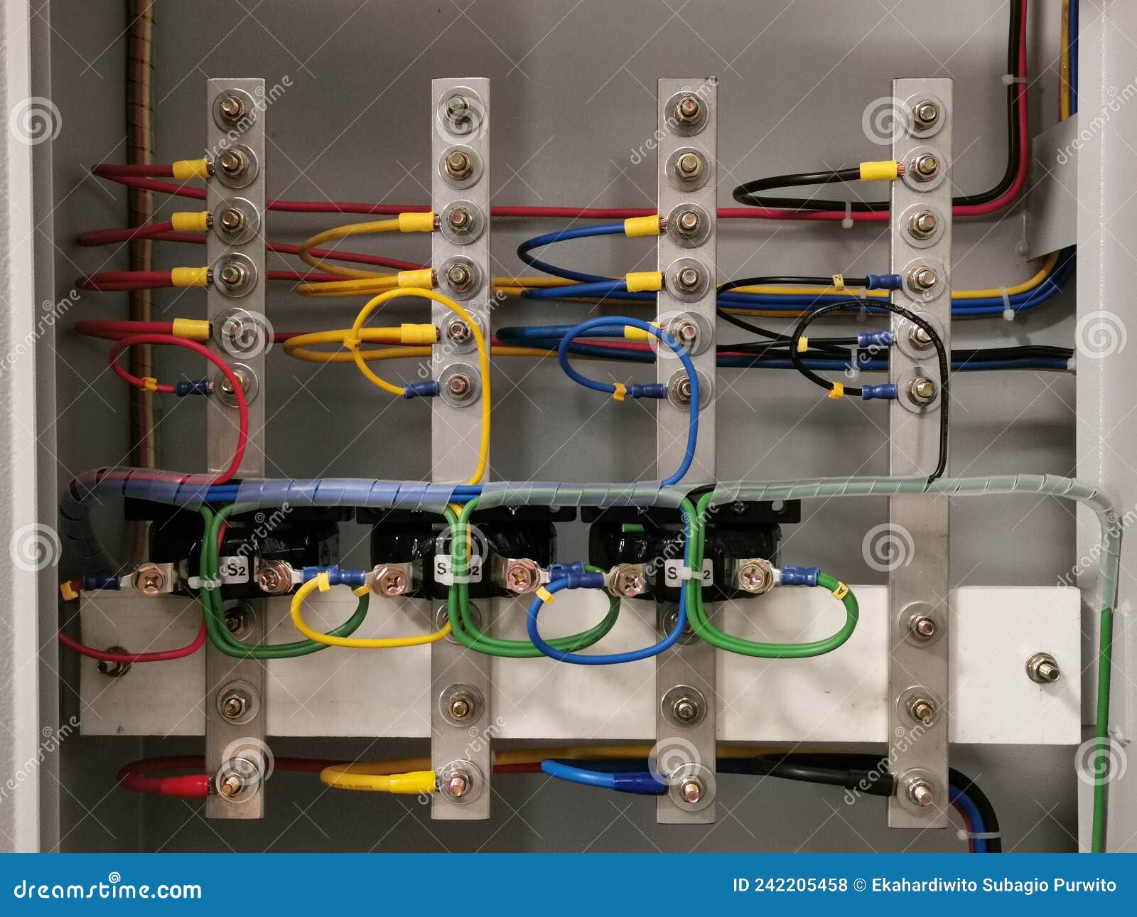 Distribution Copper Bars Connection in Electrical Cabinet. Stock Photo ...