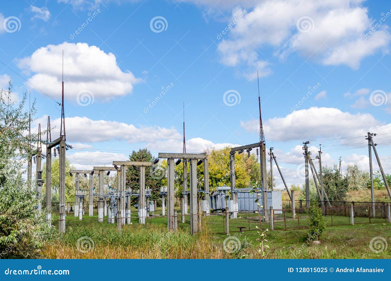 Distribution Electric Substation with Power Lines and Transformers ...
