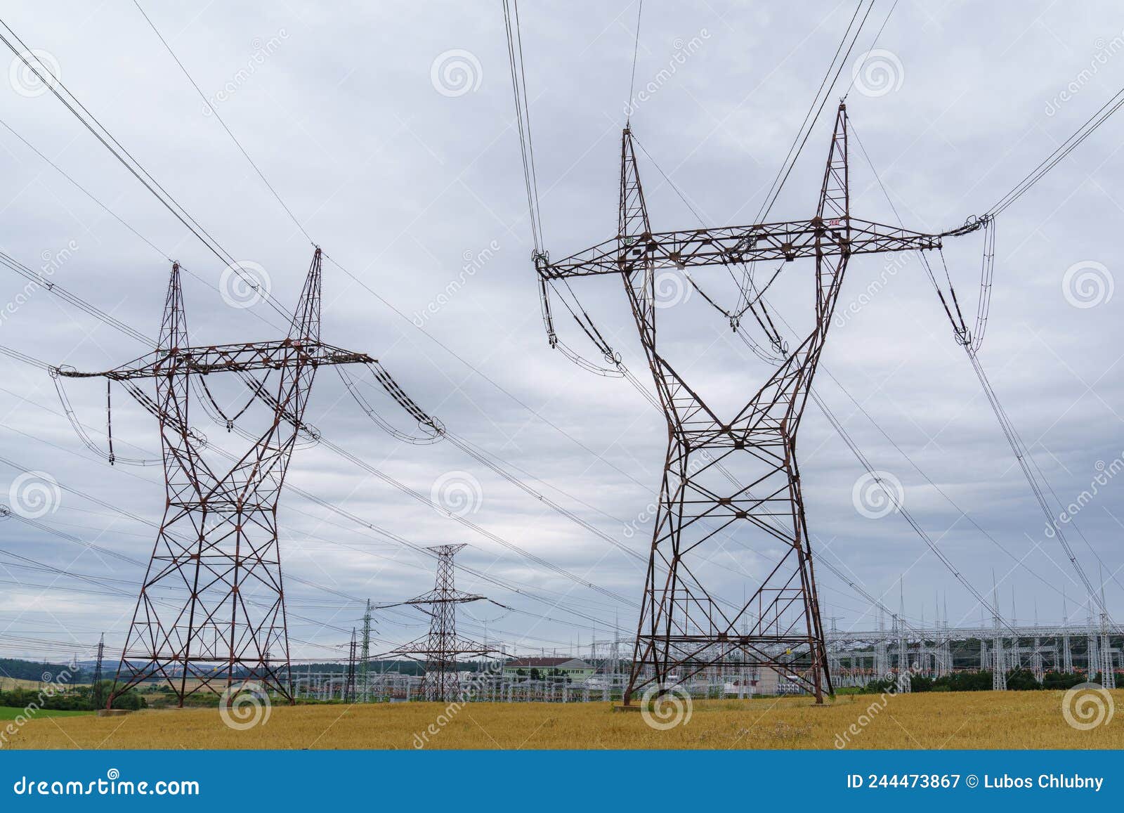 Distribution Electric Substation With Power Lines And Transformers ...