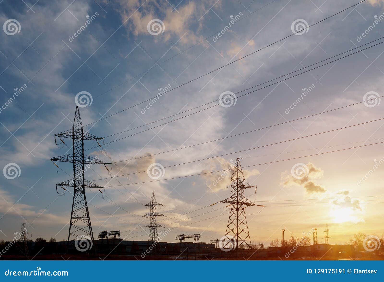 Distribution Electric Substation with Power Lines and Transformers ...