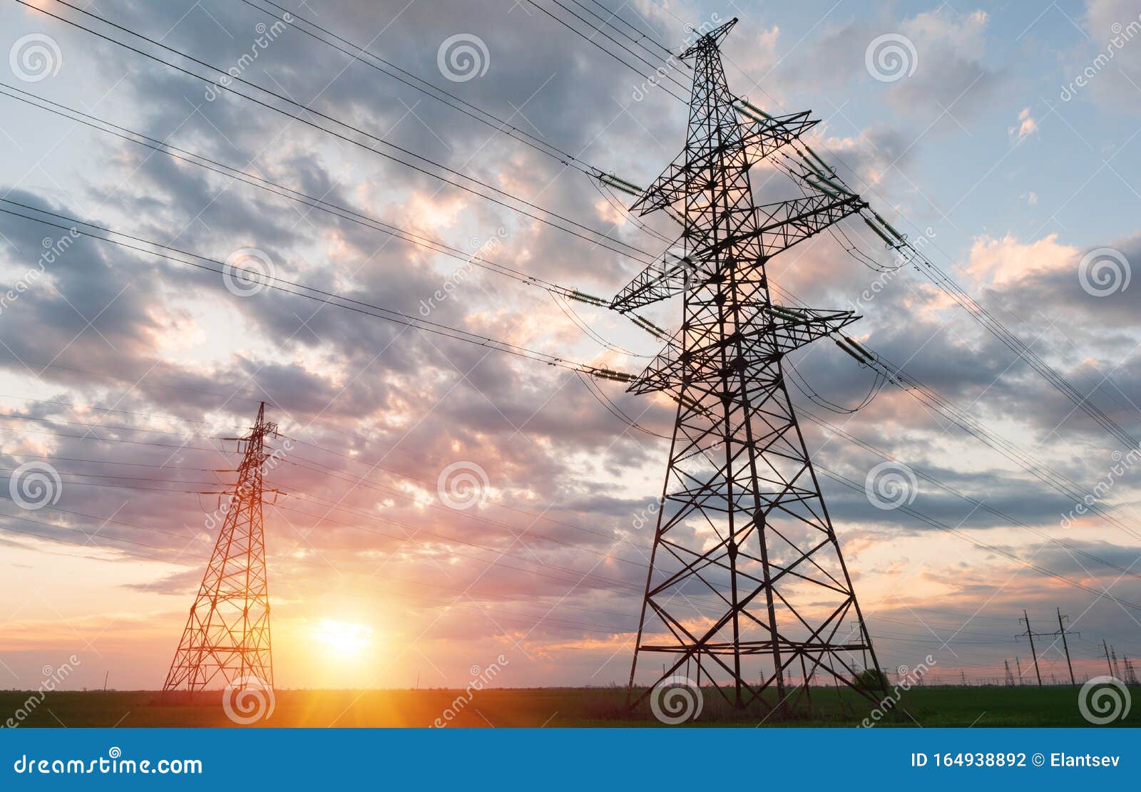 Distribution Electric Substation with Power Lines and Transformers ...