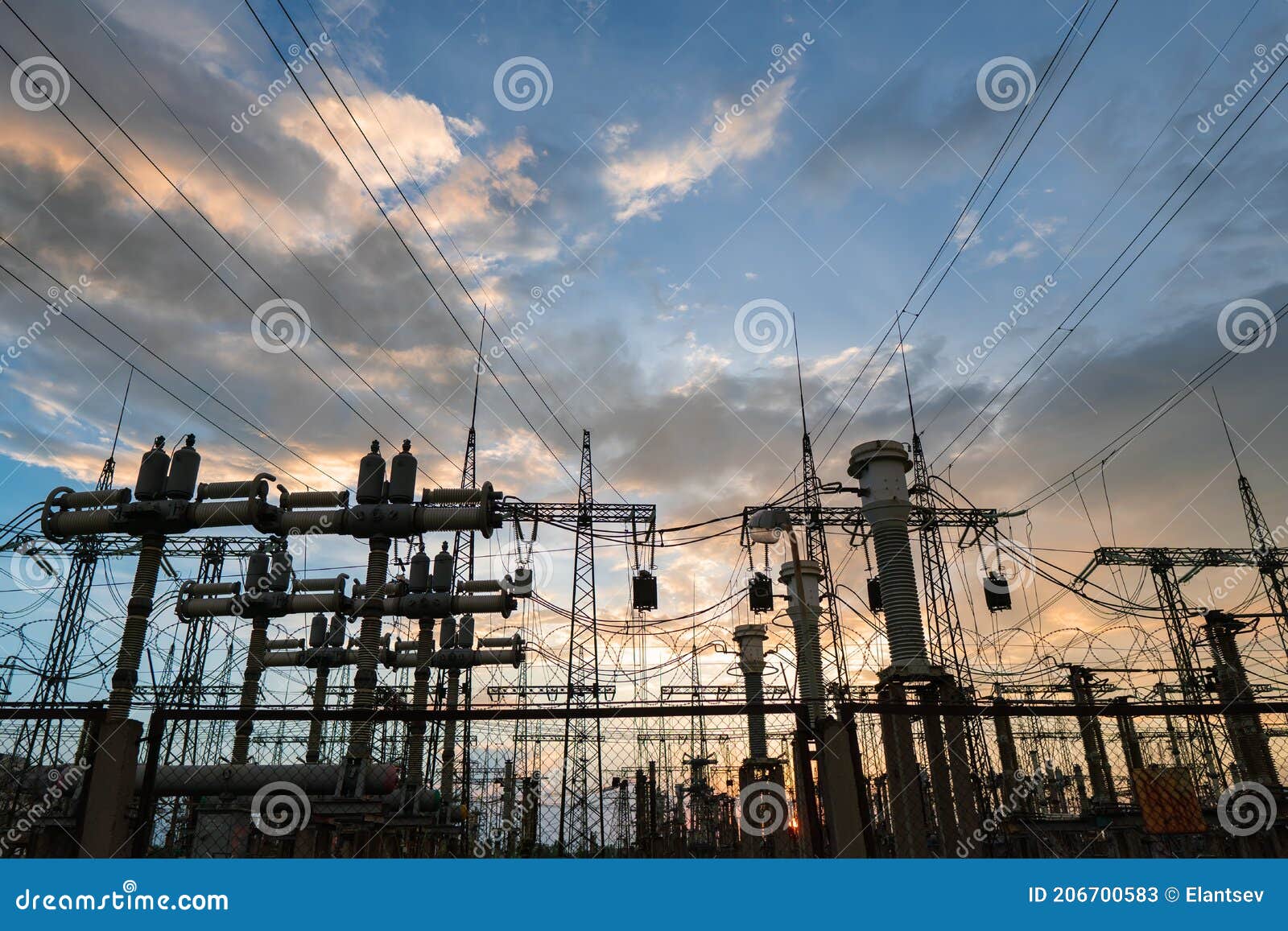 Distribution Electric Substation with Power Lines and Transformers ...