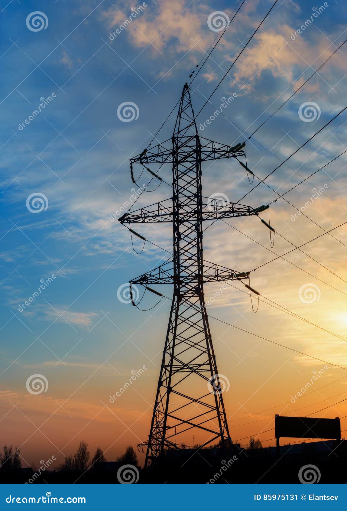 Distribution Electric Substation with Power Lines and Transformers ...