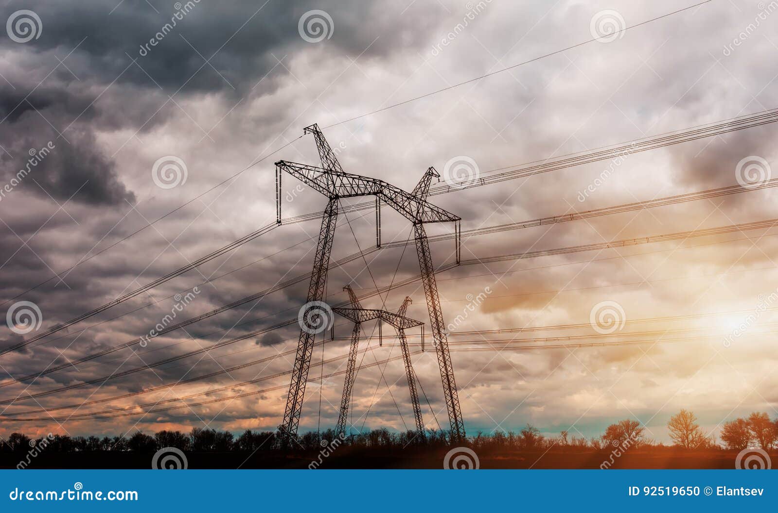 Distribution Electric Substation with Power Lines and Transformers ...