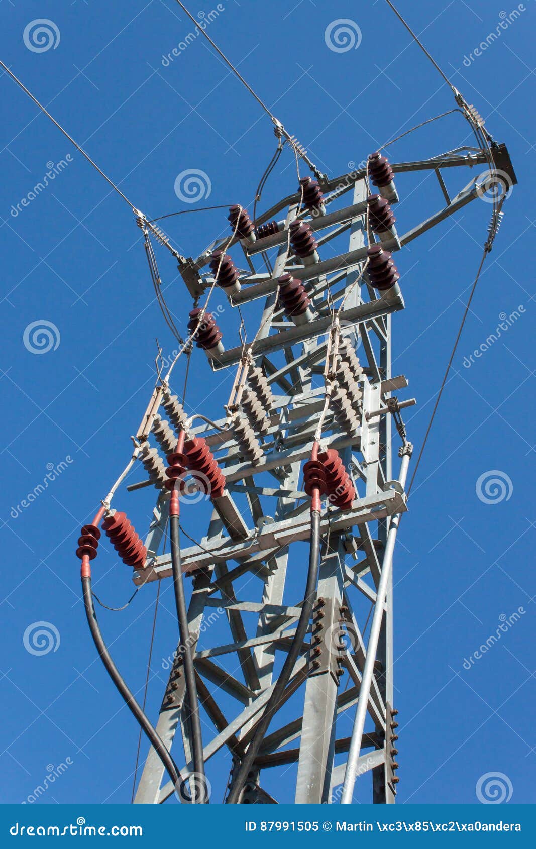 Distribution of Electrical Energy. Columns High Voltage Power Lines ...