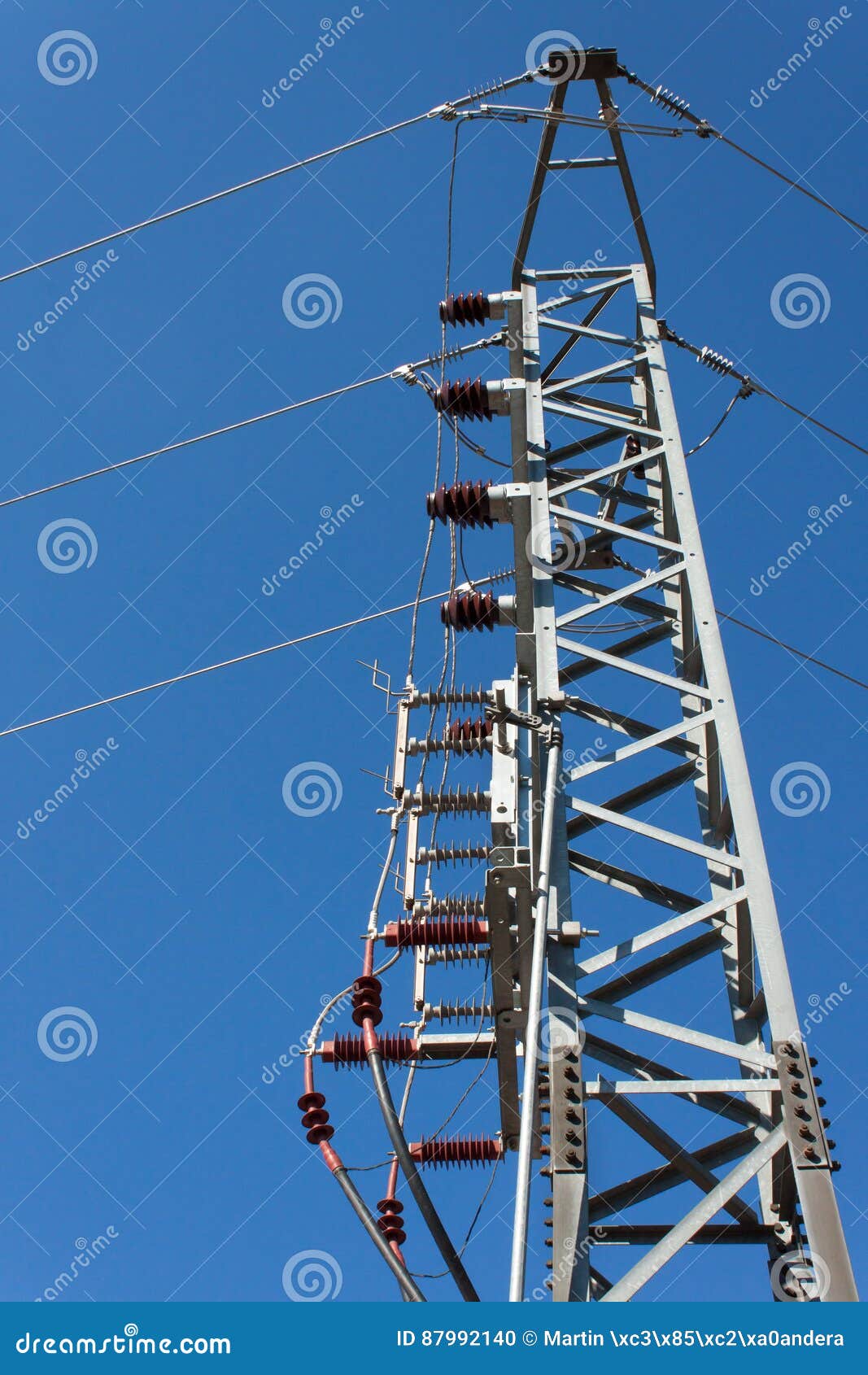 Distribution of Electrical Energy. Columns High Voltage Power Lines ...