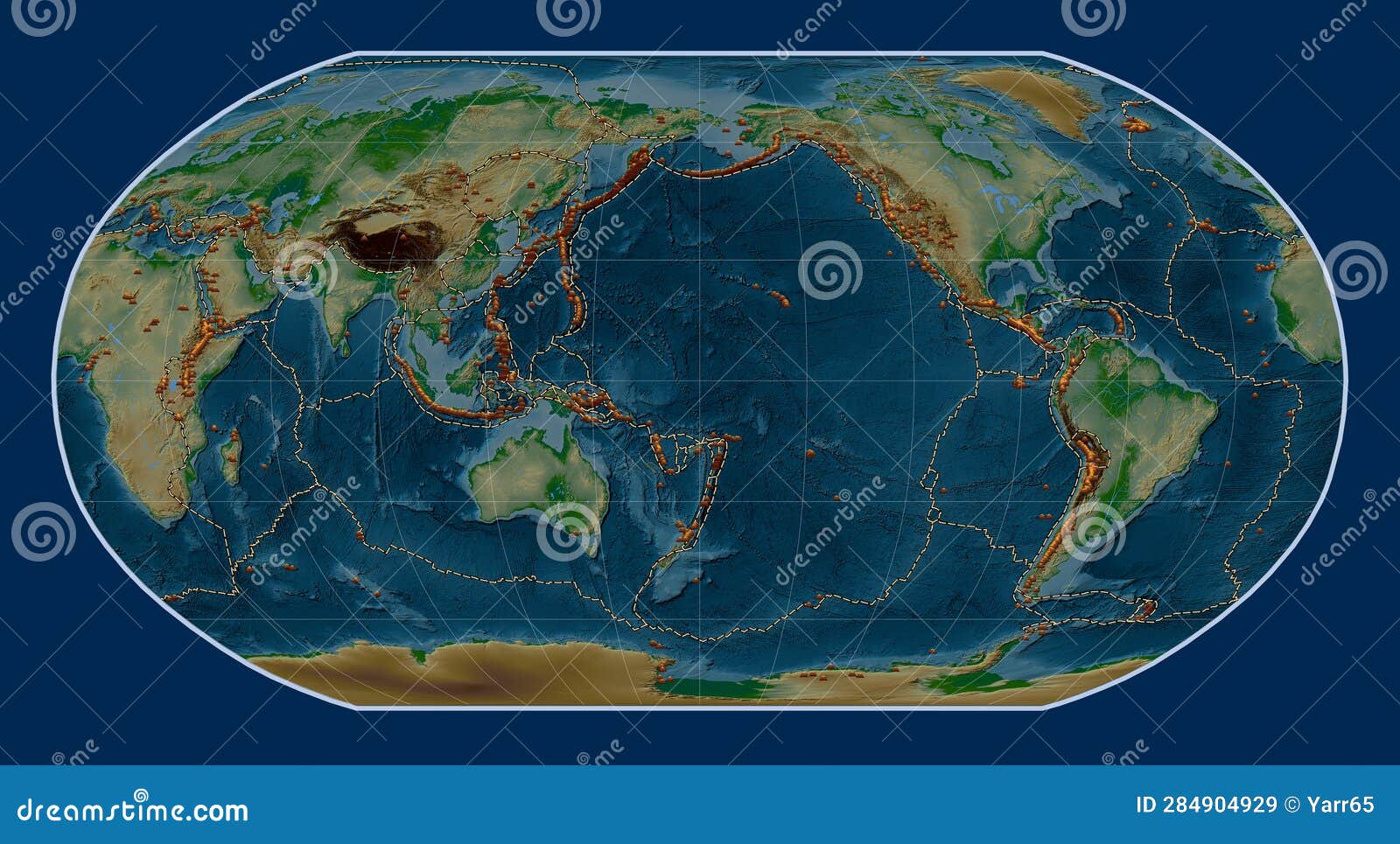 Volcanoes and Boundaries on the World Physical Map - 180 PM. Rob Stock ...