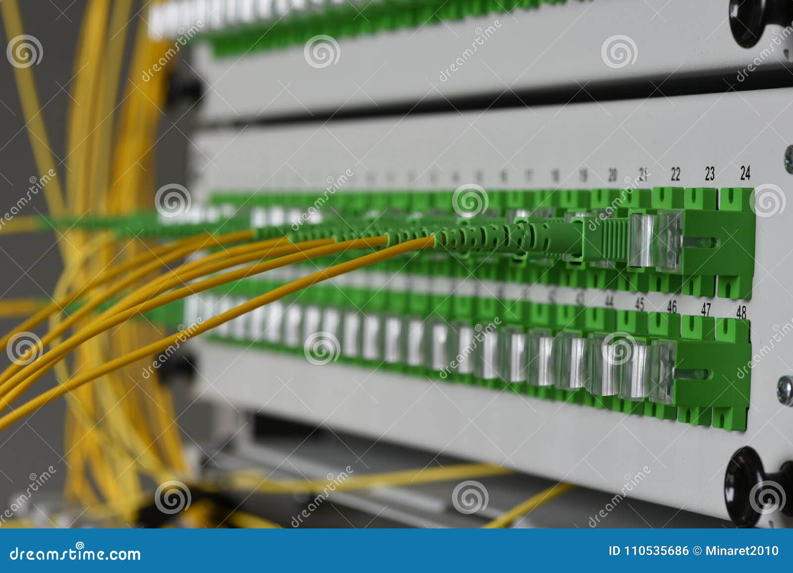 Distribution Panel of Fiber Network with Optical Network Cables Stock ...