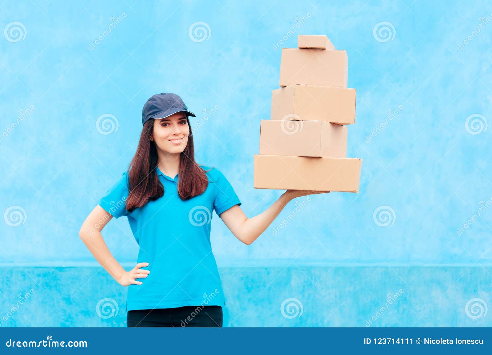 Distribution Service Delivery Worker Holding Many Cardboard Packages ...