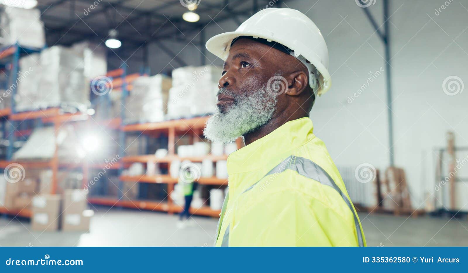 Distribution, Thinking and Supervisor with Black Man in Warehouse for ...