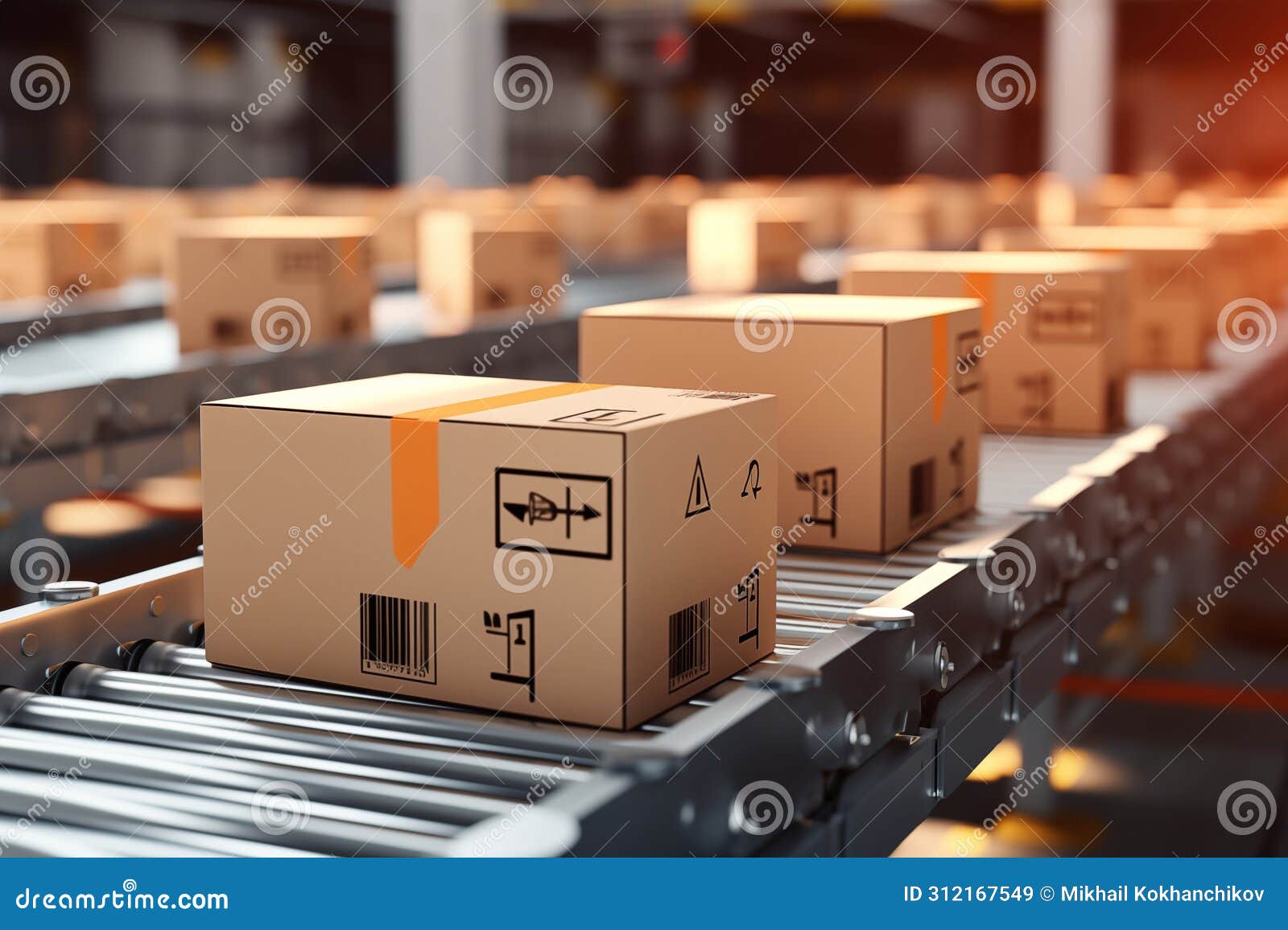 Distribution Warehouse with Conveyor System Stock Image - Image of ...