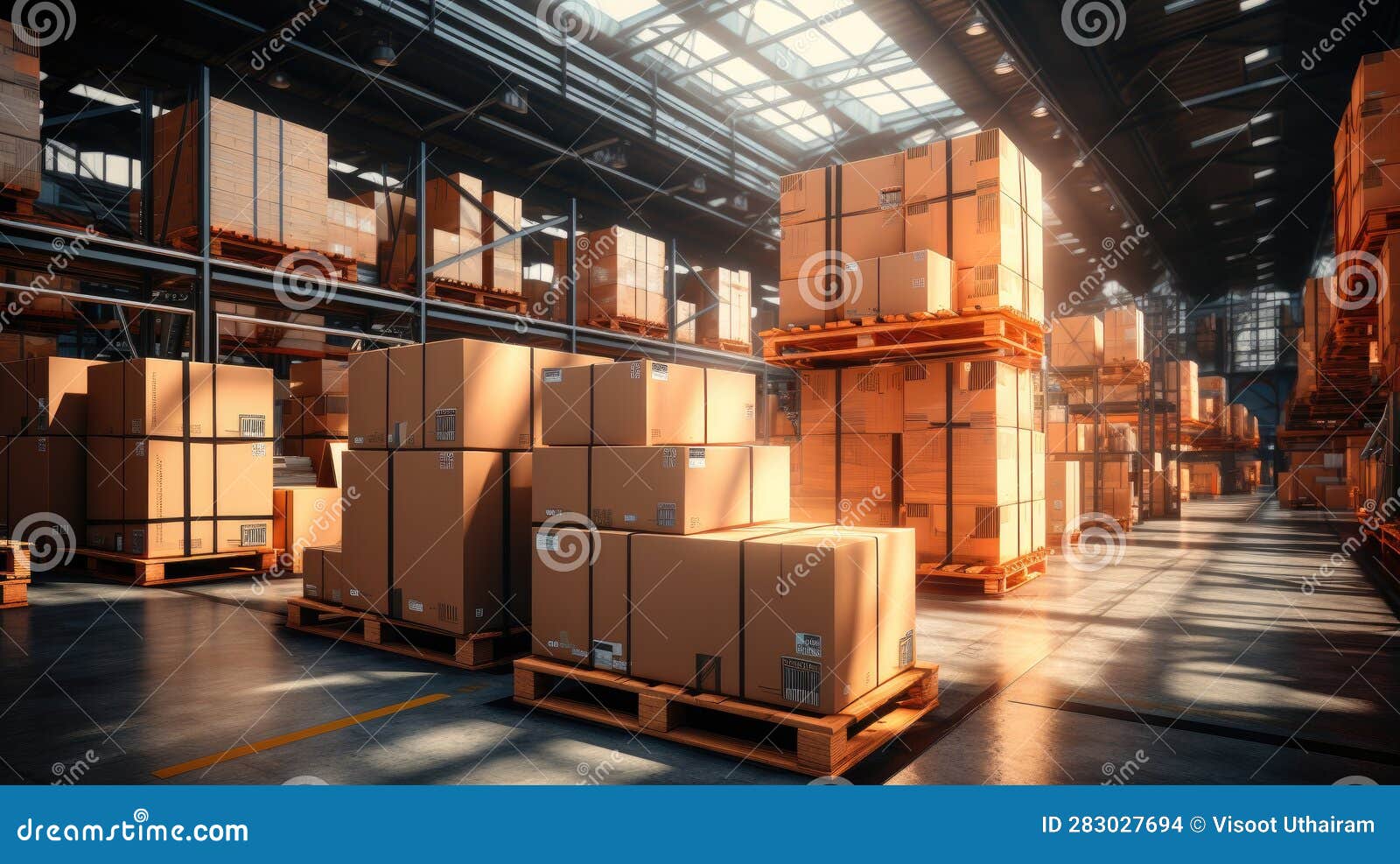 Distribution Warehouse, Delivery Concept. Boxes on Pallet in the ...