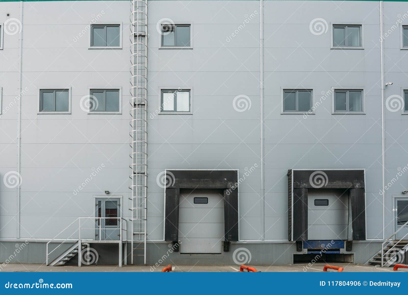 Distribution Warehouse and Logistics Building Exterior with Gates, Copy ...