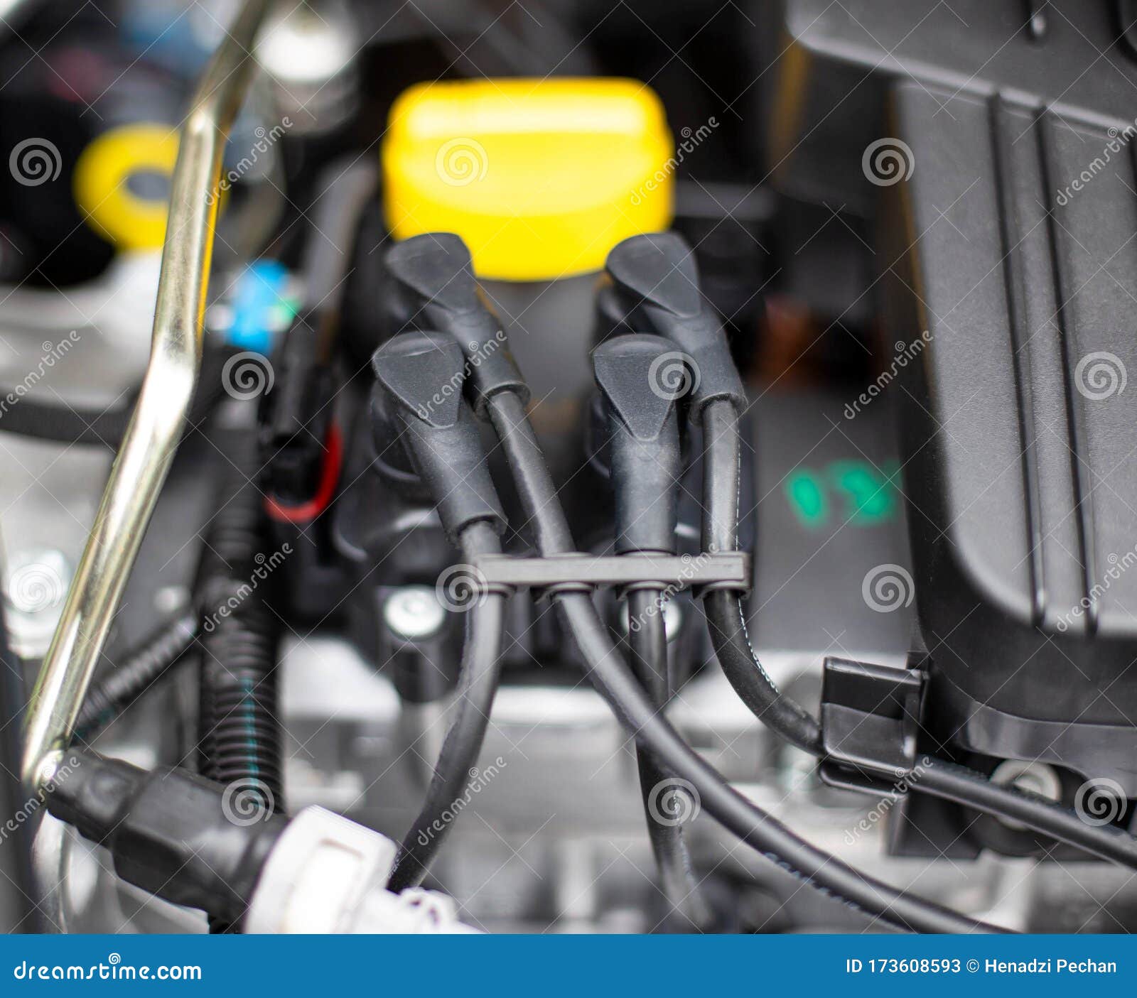 Distributor in a Car with High-voltage Wires in the Engine Compartment ...