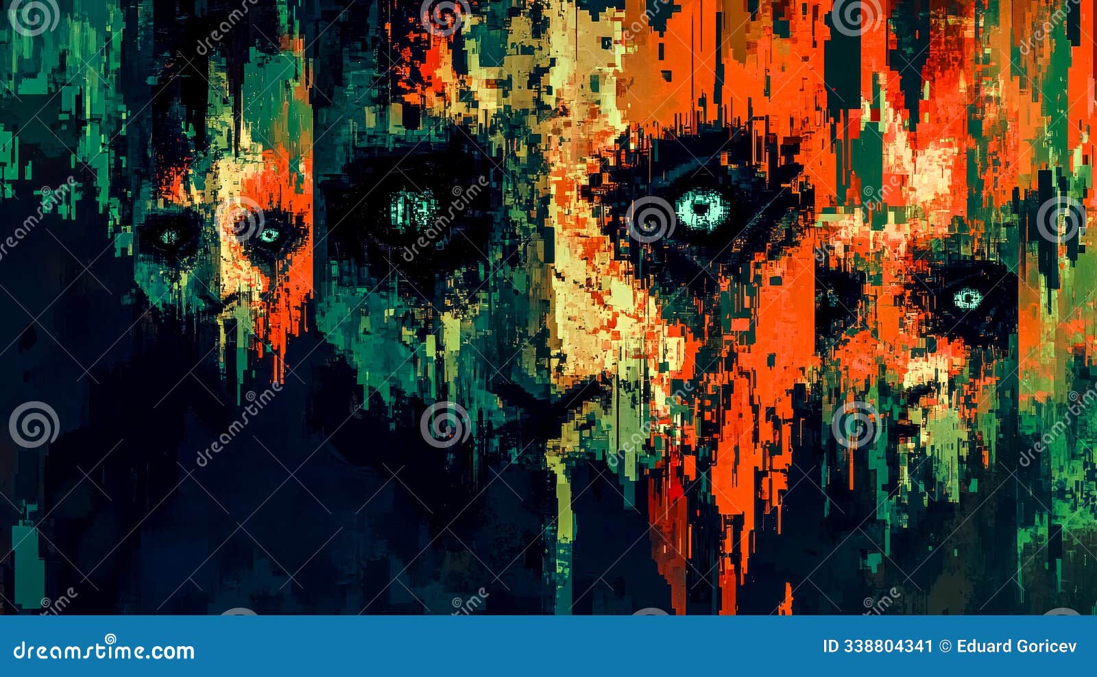 Disturbed Digital Art of Faces Glitching in Abstract Background Stock ...