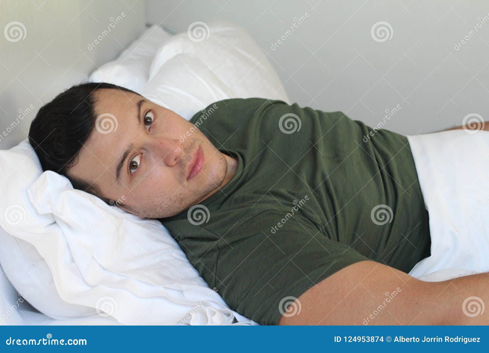 Disturbed Looking Man in Bed Stock Photo - Image of concerns, anxiety ...