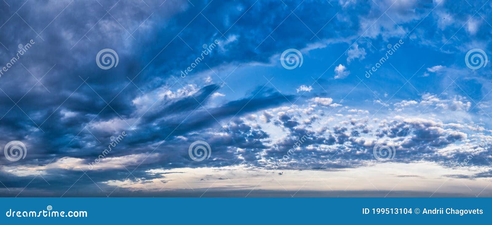 Disturbing Cold Blue Sky with Clouds - Panoramic Wide Shot Stock Photo ...