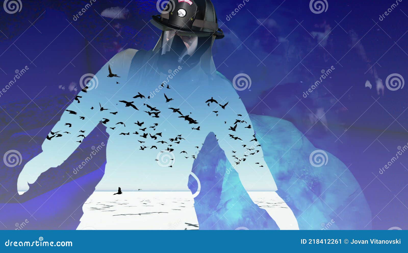 Disturbing Horror Background with Fireman Stock Image - Image of action ...