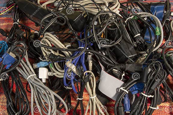 Disused Stack of Old Computer Cables and Devices Stock Image - Image of ...
