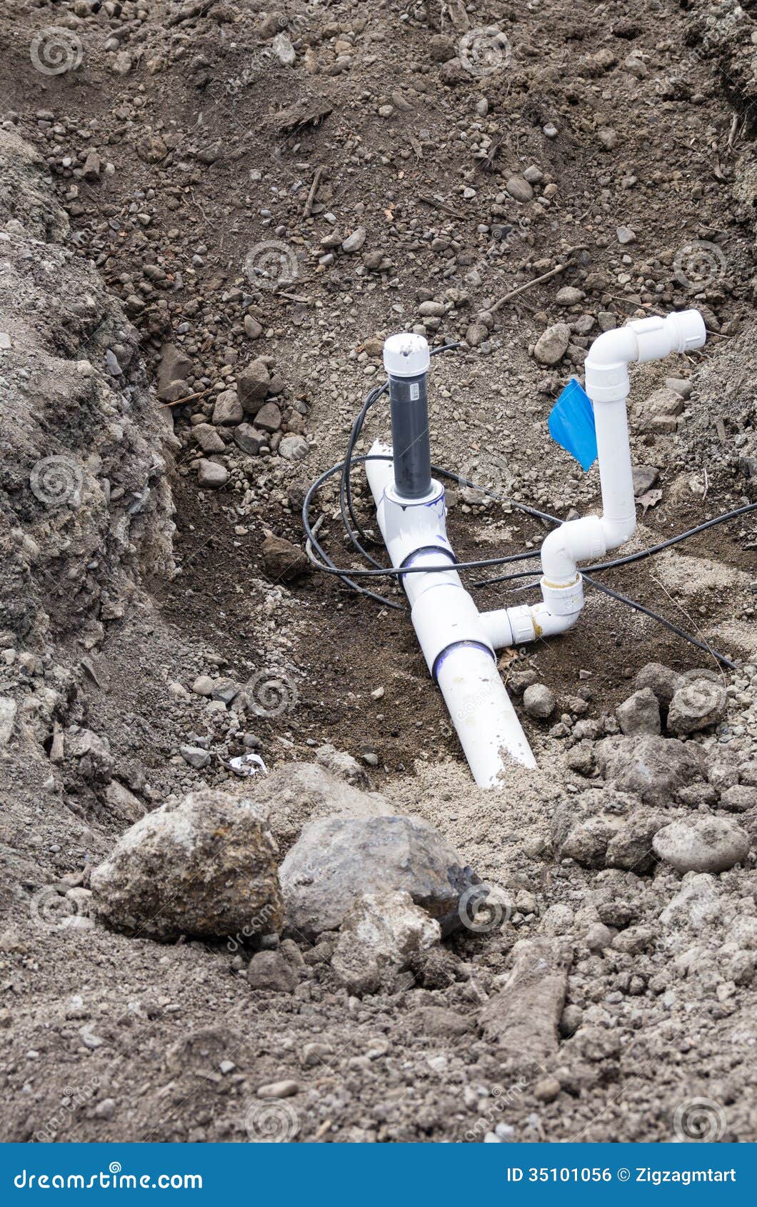 Ditch with Plumbing Pipe and Valve Stock Photo - Image of mechanical ...