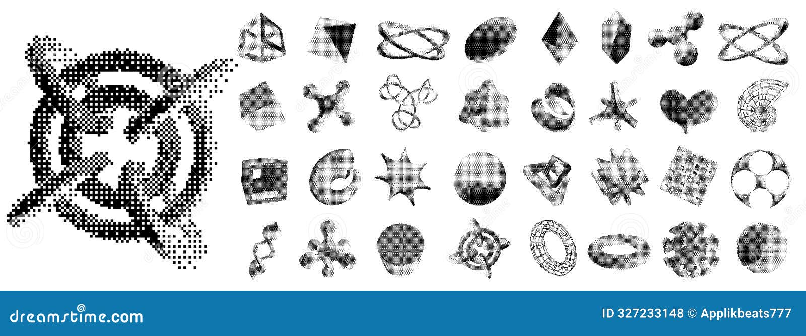 Dithering Shapes. Retro 90s Style Pixel Abstract Geometric Forms ...