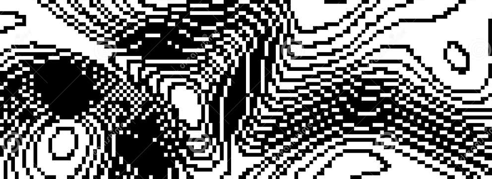 Dithered Wavy Curved Line Texture. Black 8 Bit Pixel Glitch Background ...