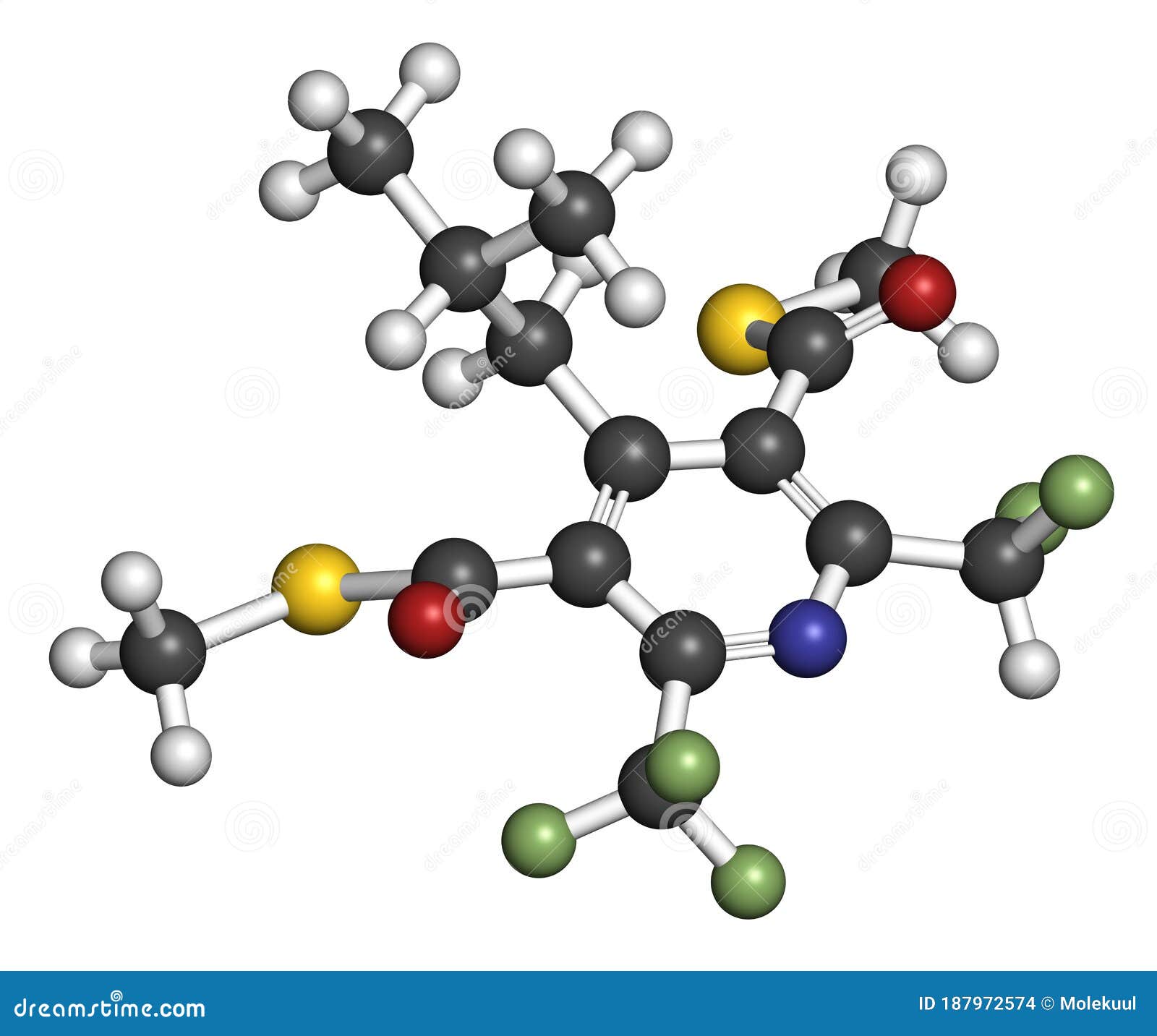Dithiopyr Preemergent Herbicide Molecule. 3D Rendering. Atoms are ...