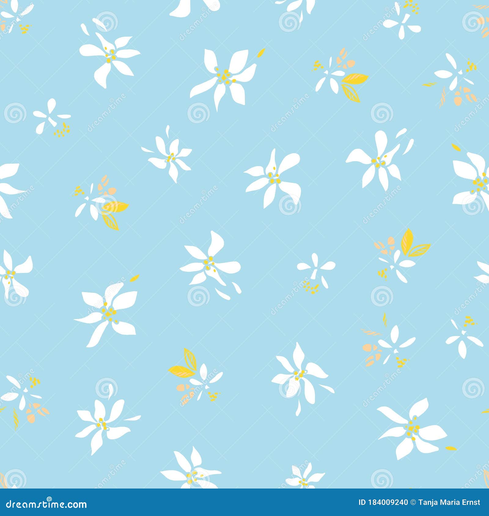 Ditsy Flower Blue Summer Flower Repeating Pattern. Stock Vector ...