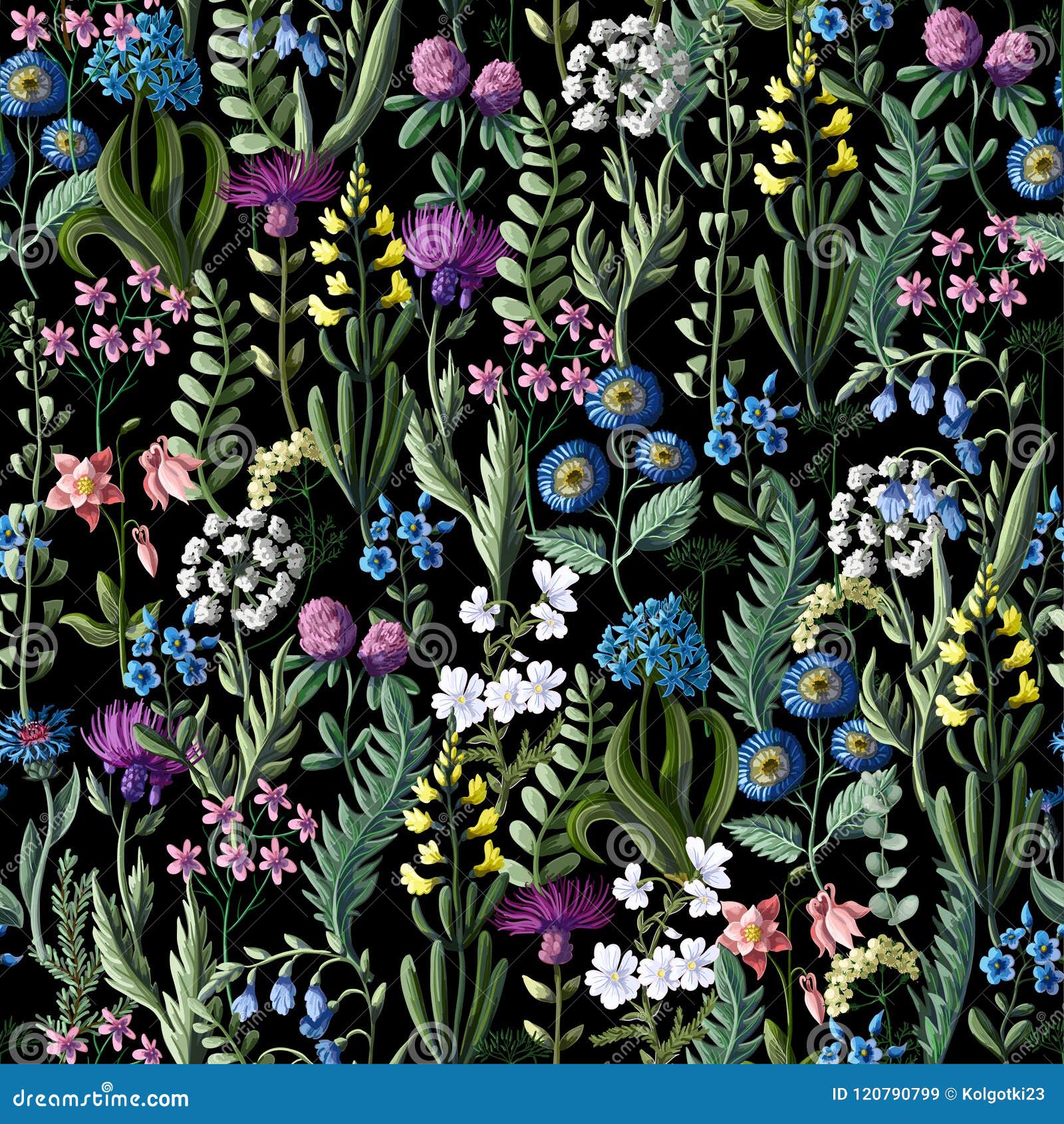 Ditsy Seamless Pattern with Wild Flowers for Textile Design. Vector ...
