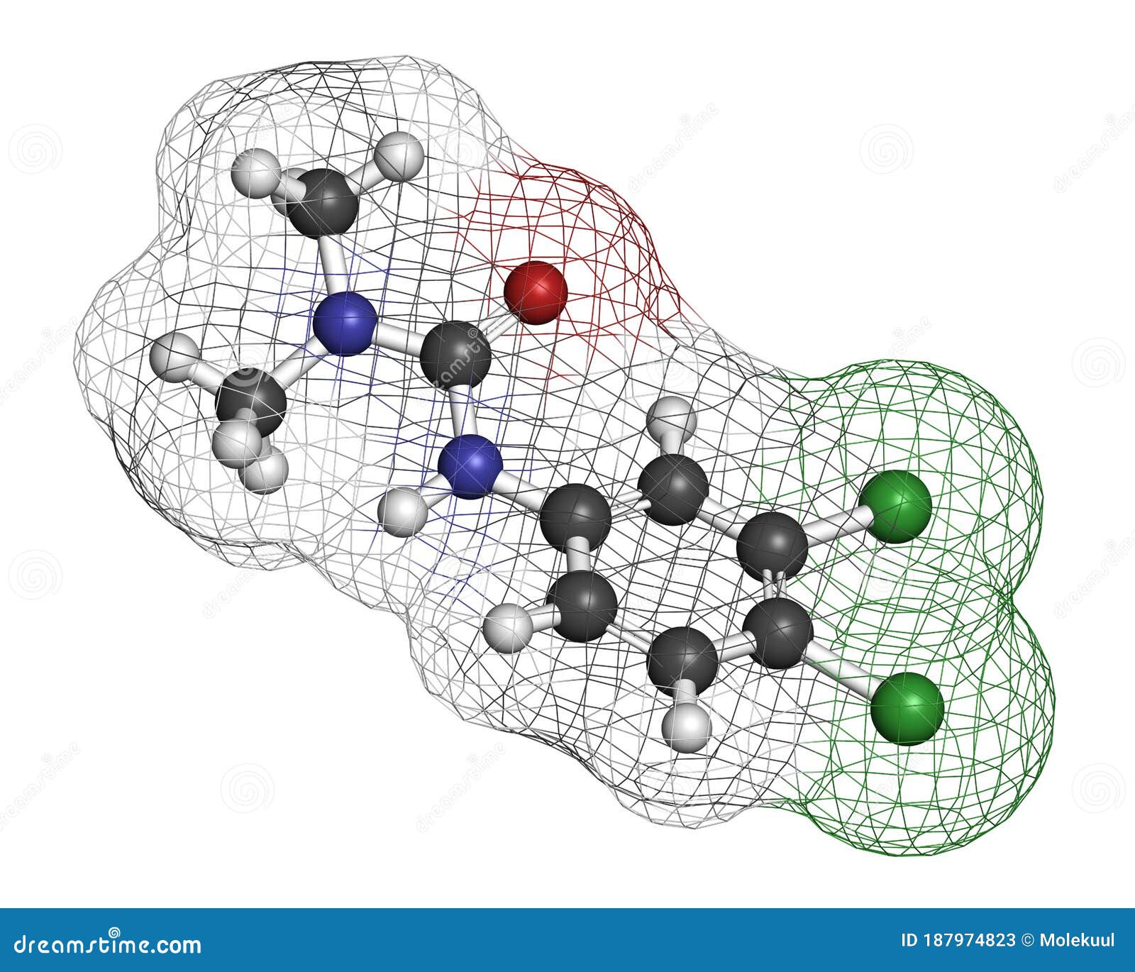 Diuron DCMU Herbicide Molecule. 3D Rendering. Atoms are Represented As ...