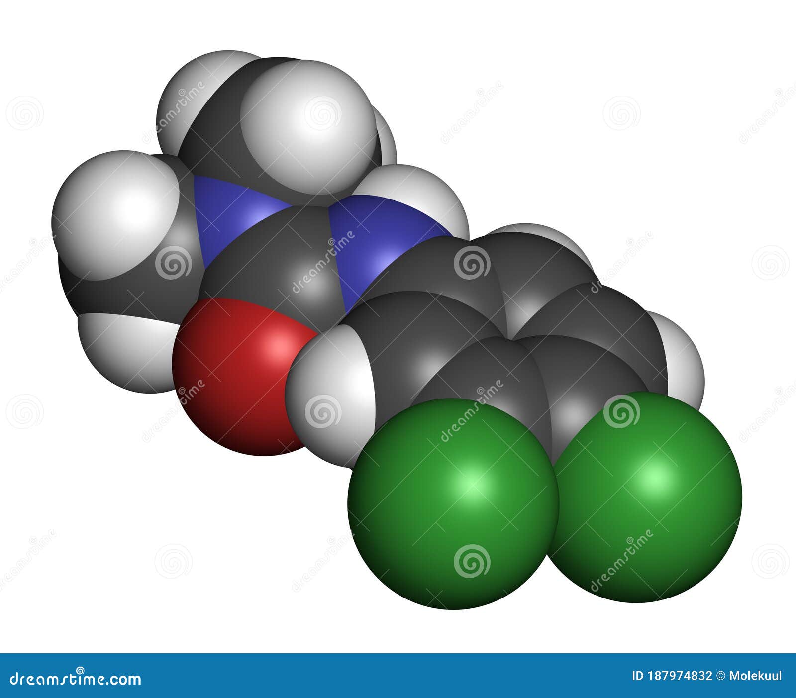 Diuron DCMU Herbicide Molecule. 3D Rendering. Atoms are Represented As ...