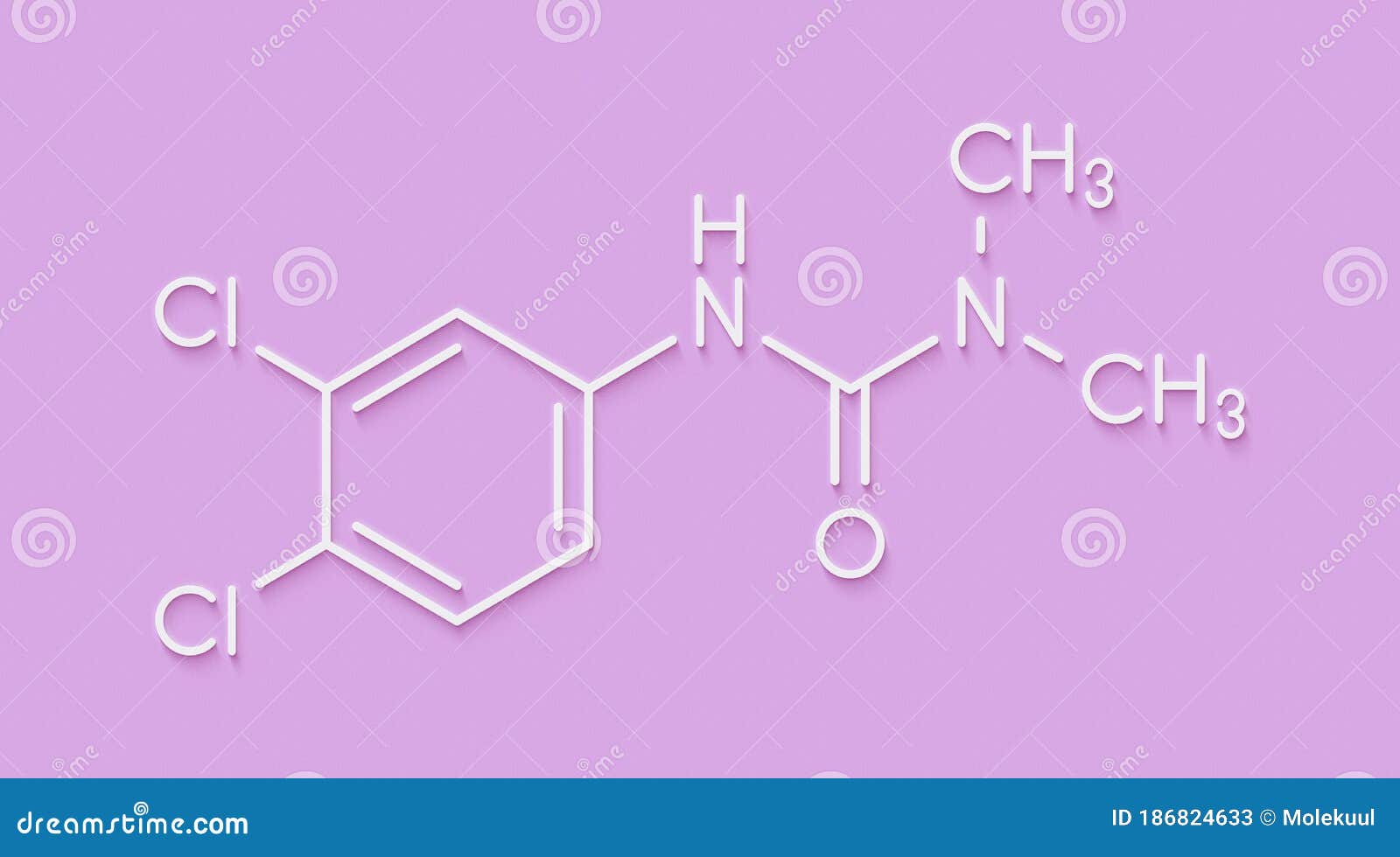 Diuron DCMU Herbicide Molecule. 3D Rendering. Atoms Are Represented As ...