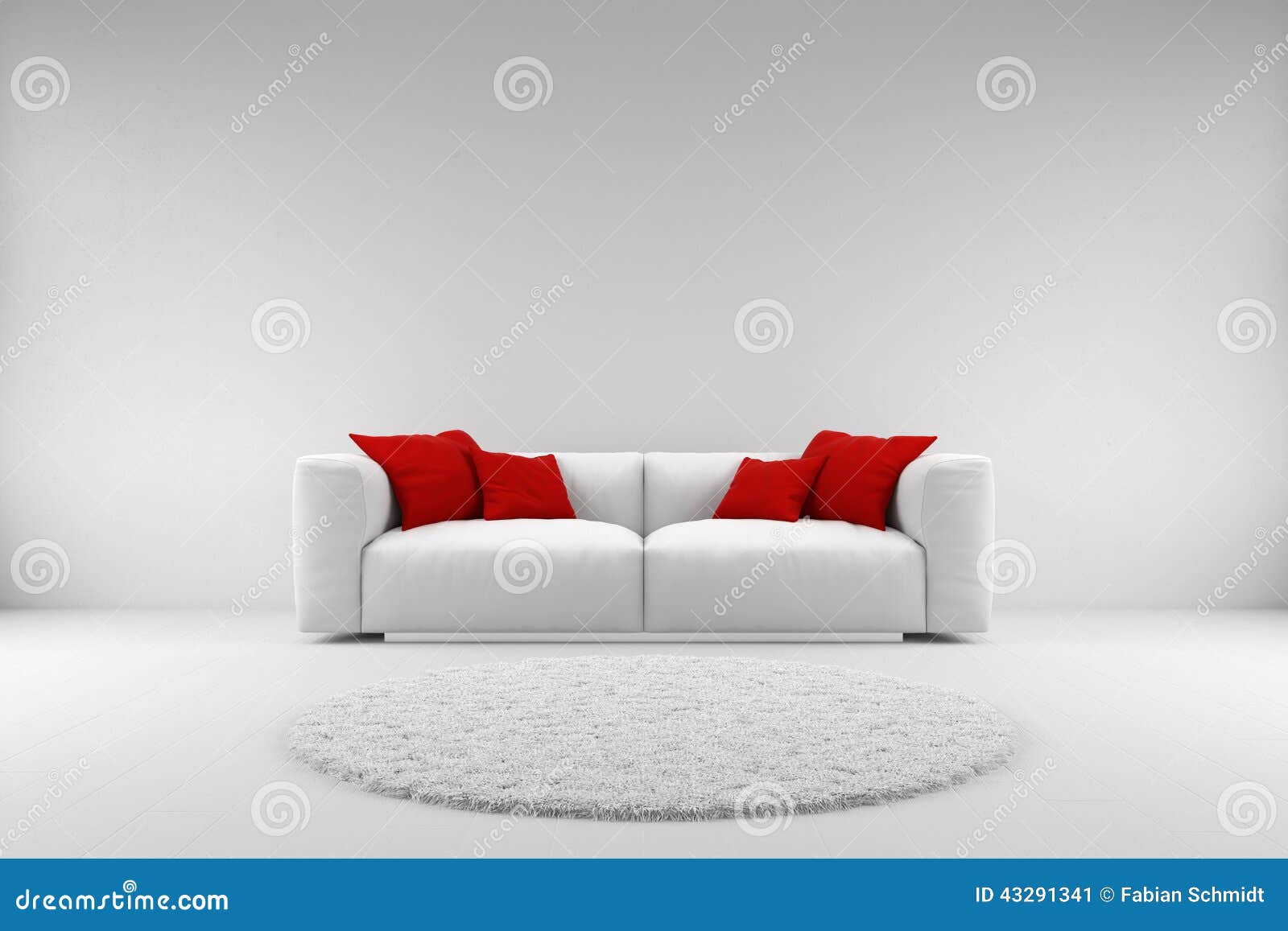 Divan Blanc Avec Les Oreillers Rouges Illustration Stock - Illustration ...