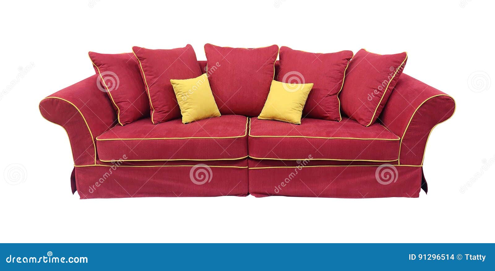 Divan rouge d'isolement photo stock. Image du capitonnage - 91296514