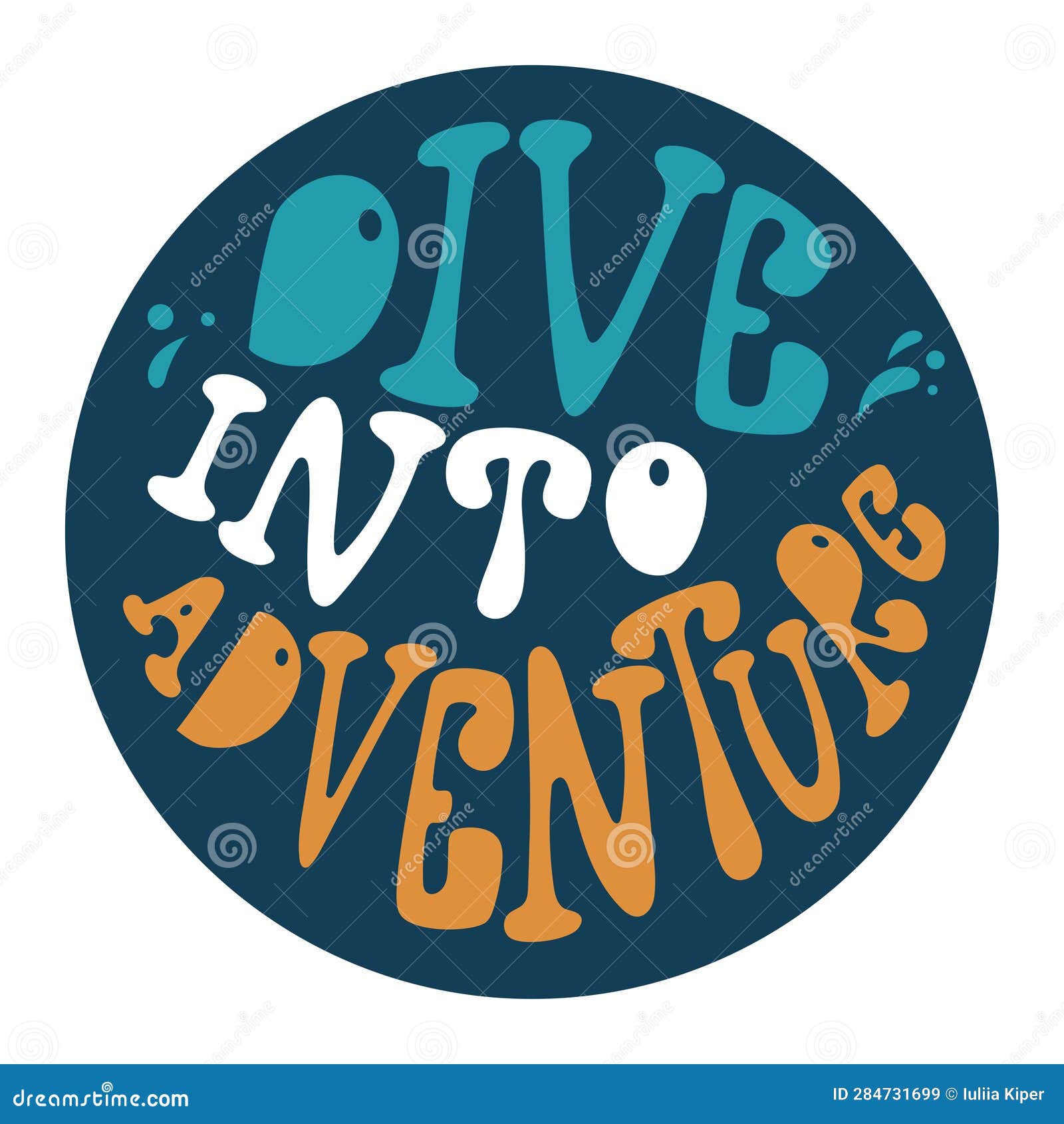 Dive into Adventure Trendy Groovy Composition in a Round Shape. Stock ...