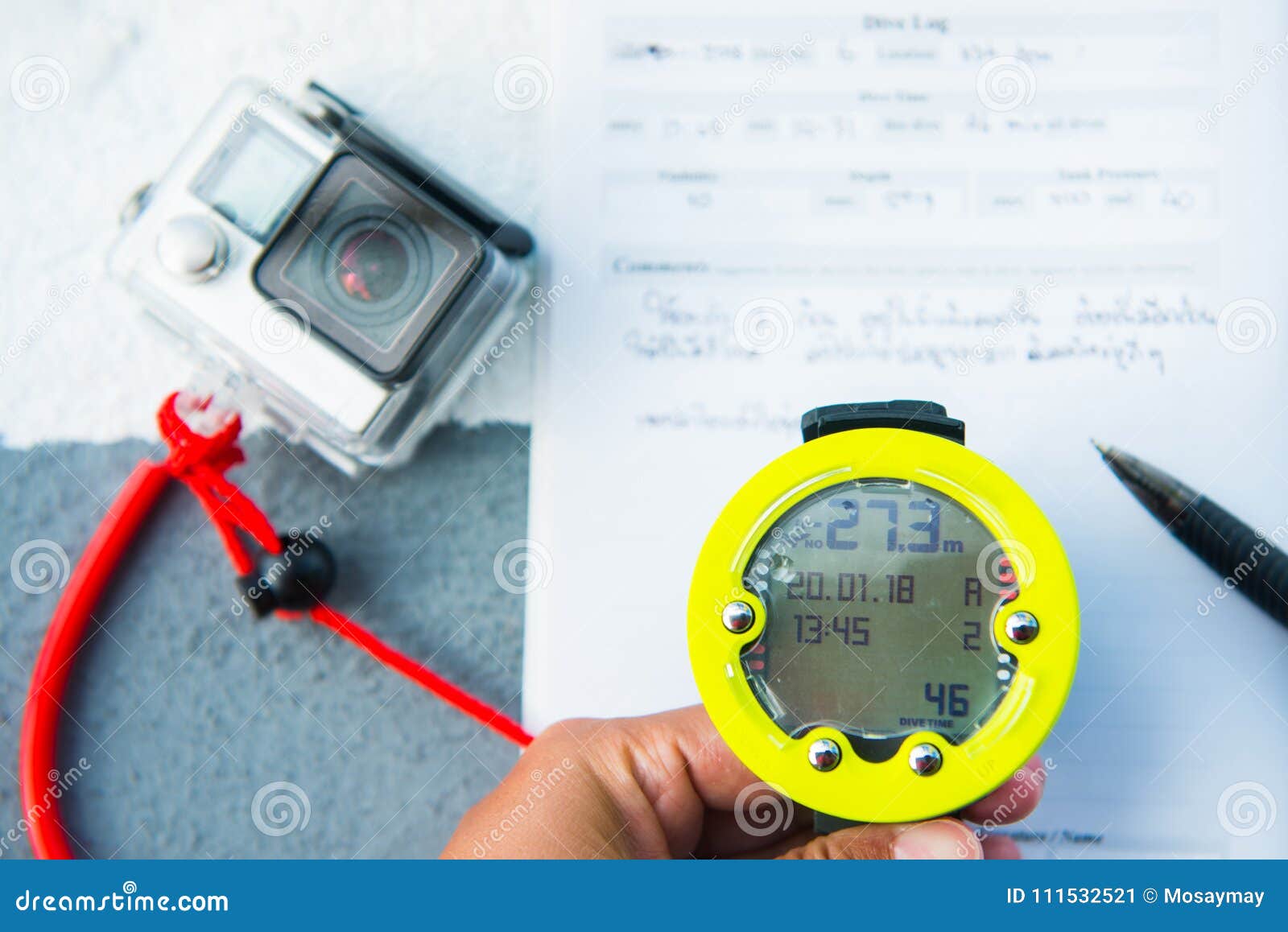 Dive Computer Watch for Diving and Action Camera Stock Image - Image of ...